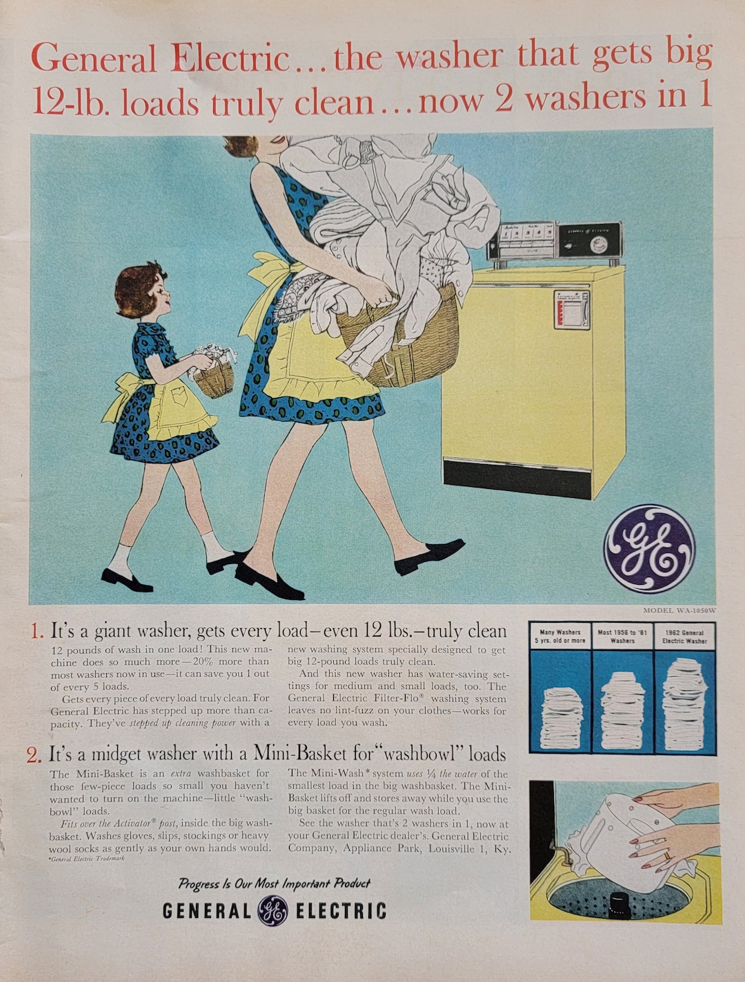 1962 General Electric GE Washing Machine Vintage Advertisement Laundry ...