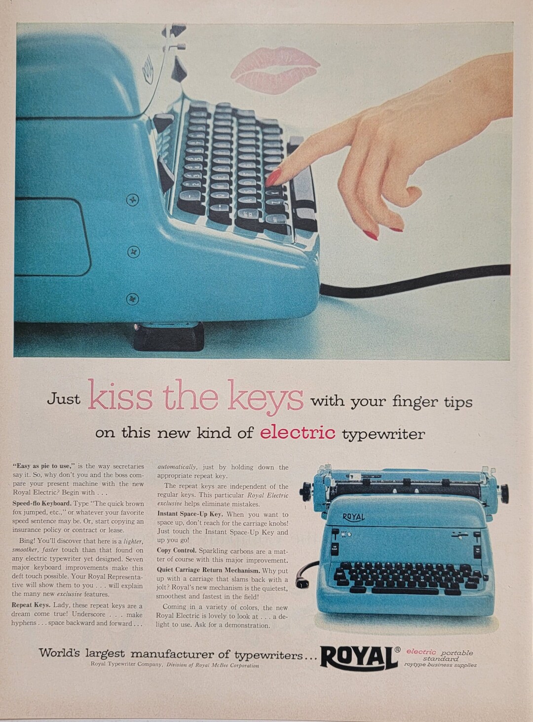 1955 Royal Portable Typewriter Vintage Advertisement Office Wall Art ...