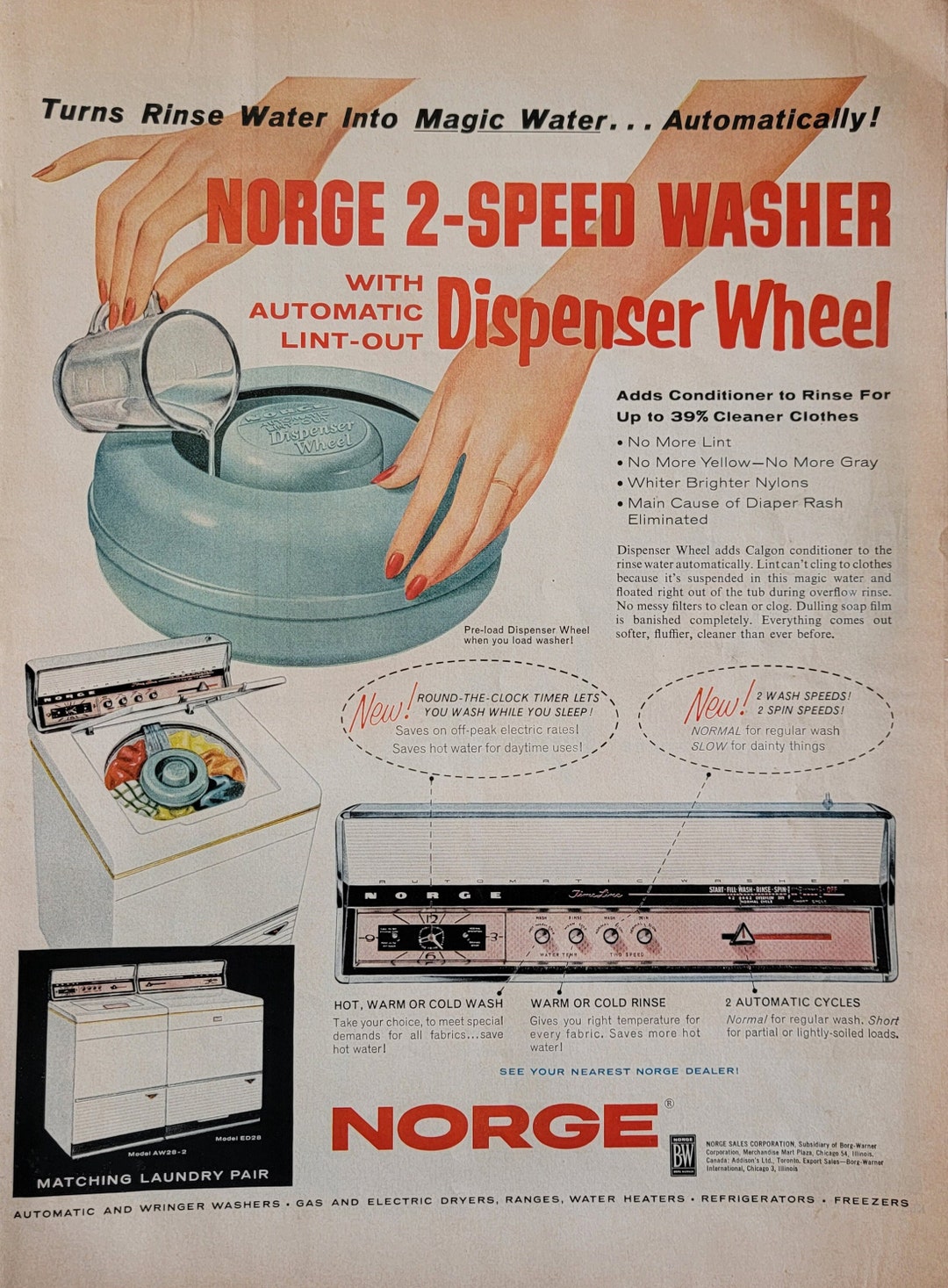 1957 Norge 2-speed Washer Vintage Advertisement Laundry Room Wall Art ...