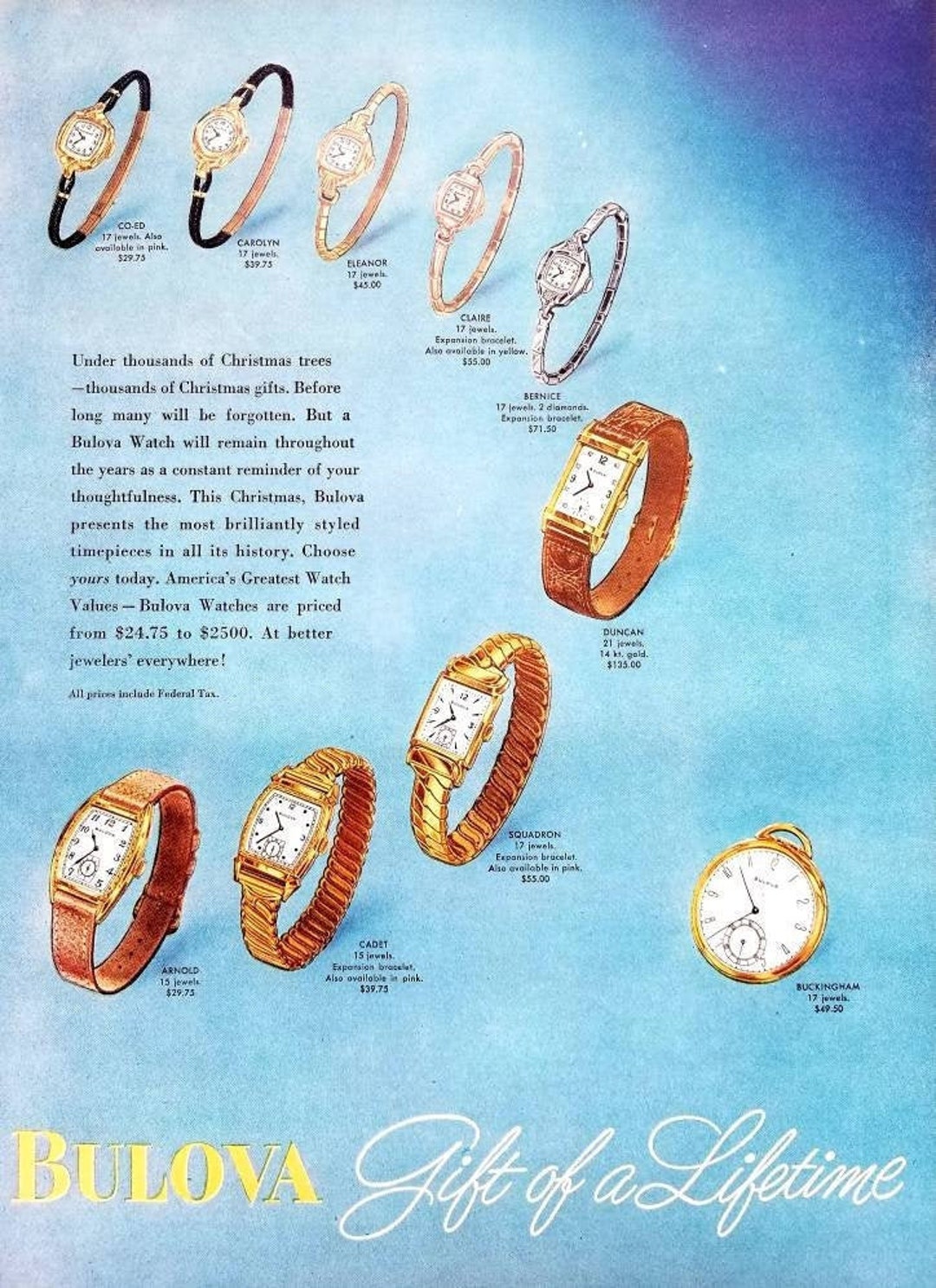 1948 Bulova Watches Vintage Advertisement Bedroom Wall Art Jewelry ...