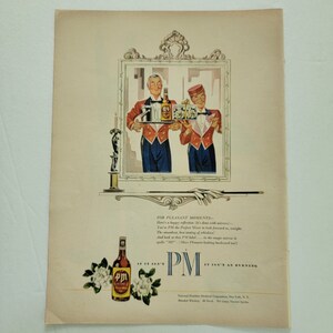 1948 PM Whiskey Vintage Advertisement Bar Wall Art Man Cave Decor ...