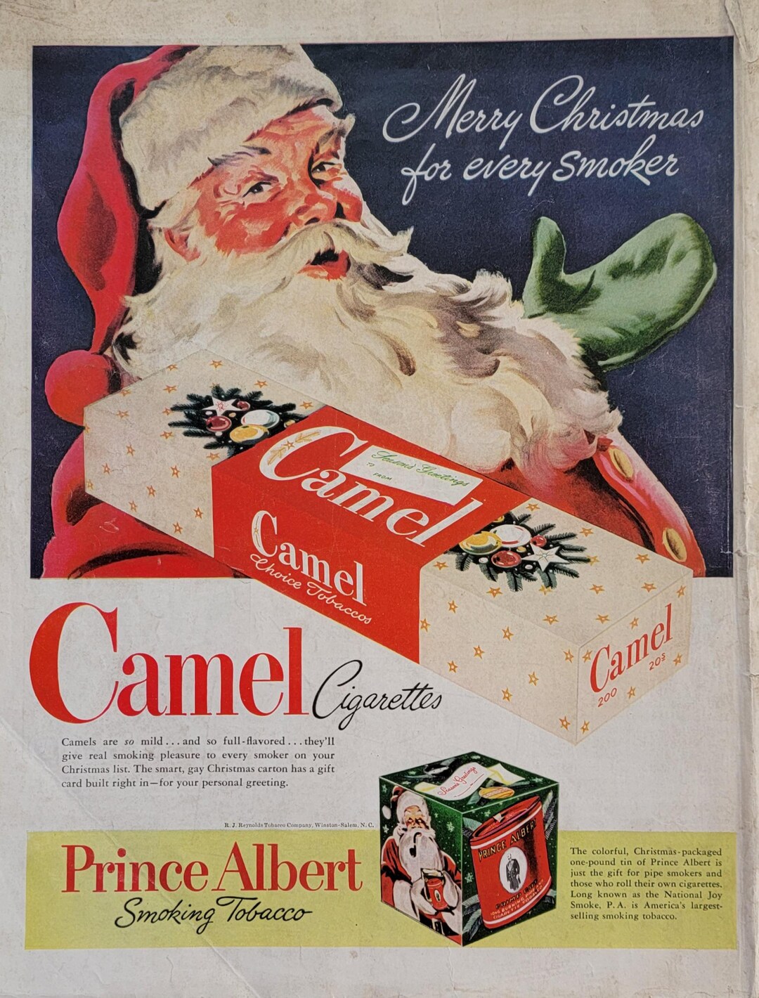 1948 Camel Cigarettes Santa Claus Ad: Vintage Christmas Holiday Decor ...