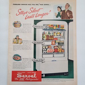 1947 Servel Refrigerator Vintage Advertisement Kitchen Wall Art ...
