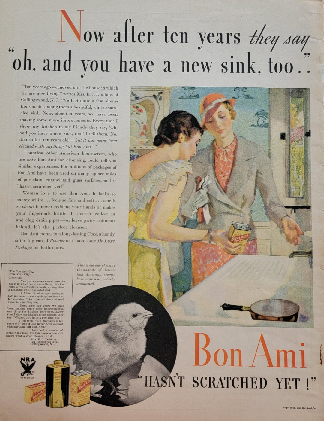 1933 Bon Ami Cleaner Vintage Advertisement Kitchen Wall Art Kitchen ...