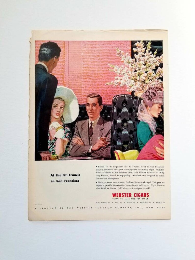 1947 Webster Cigars Vintage Advertisement Game Room Wall Art - Etsy