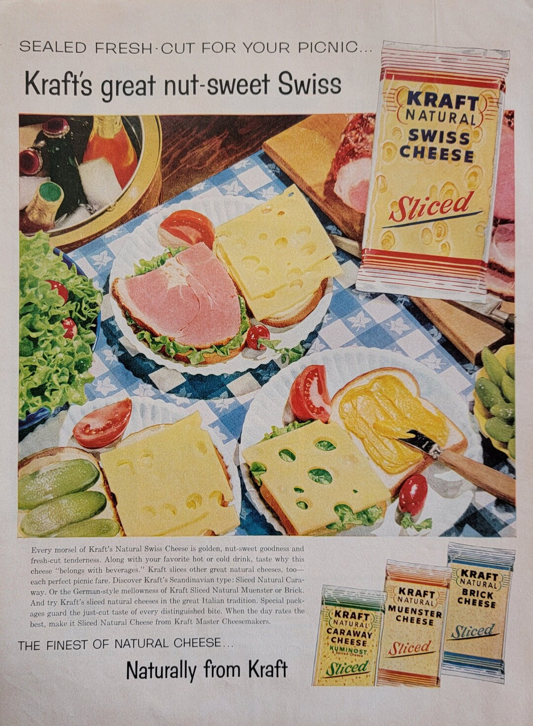1958 Kraft Swiss Cheese Slices Vintage Advertisement Kitchen Wall Art ...