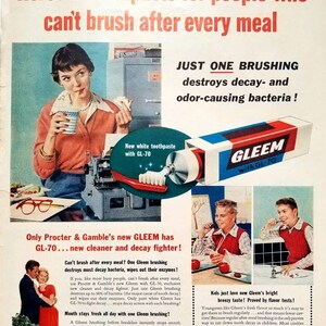 1954 Gleem Toothpaste Vintage Advertisement Bathroom Wall Art | Etsy