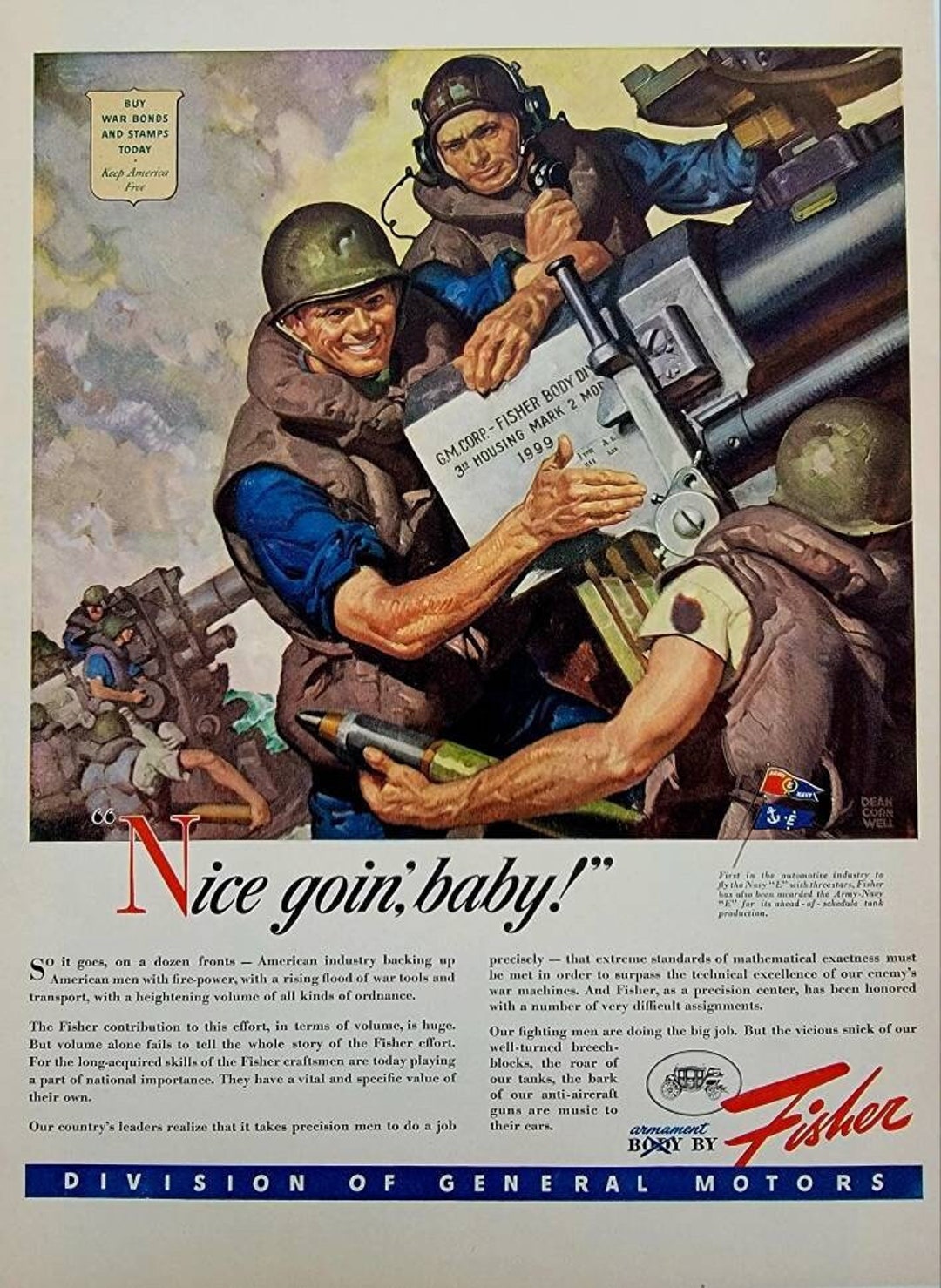 1943 GM Fisher WWII Vintage Advertisement Armament by Fisher Dean ...