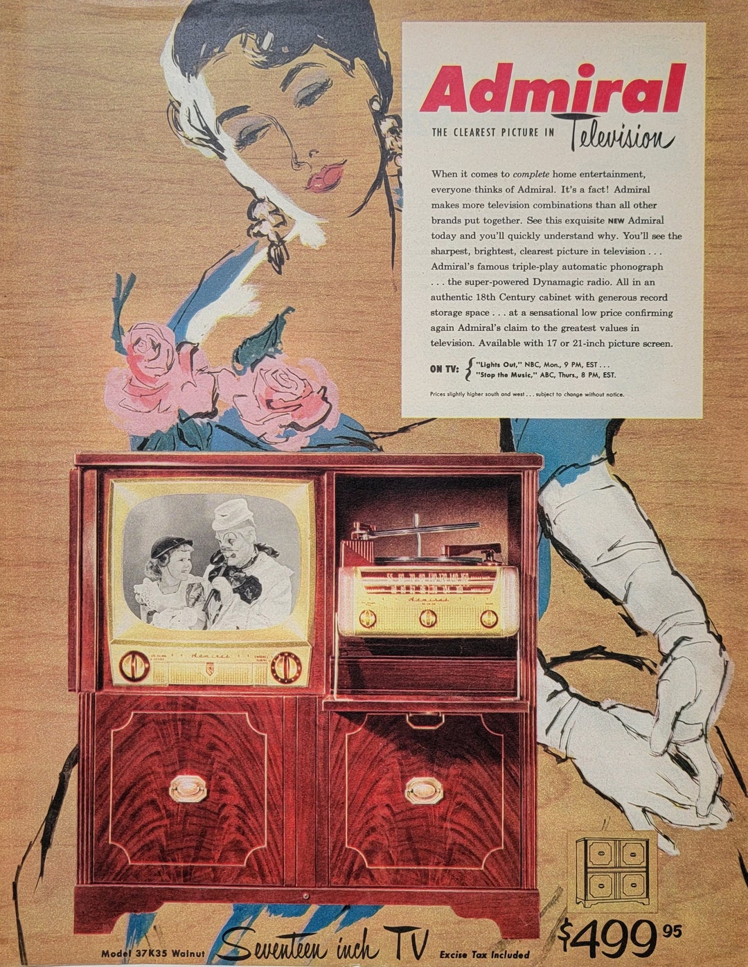 1951 Admiral Television Vintage Advertisement Antique TV Ad Den Decor ...