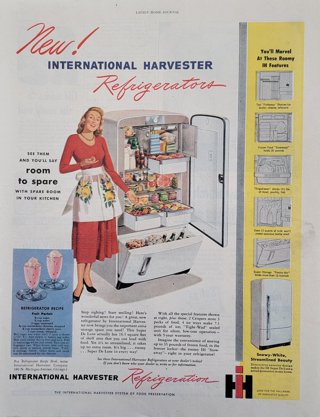 1948 International Harvester Refrigerator Vintage Advertisement Kitchen ...