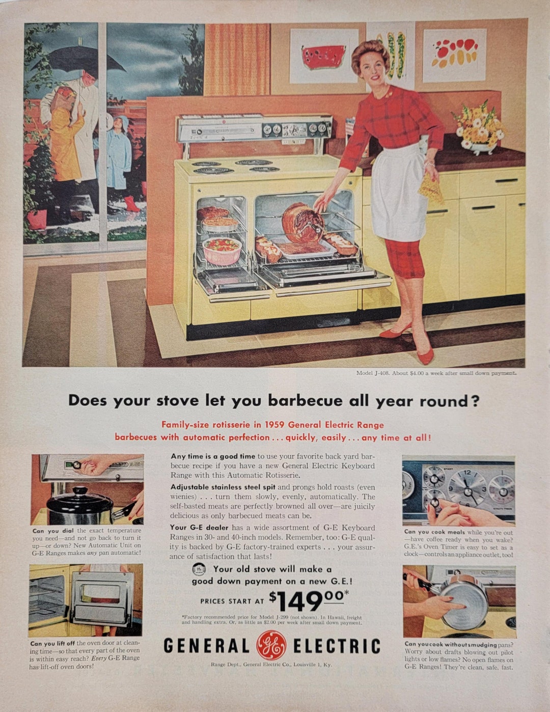 1959 General Electric Range Vintage Advertisement Kitchen Wall Art ...