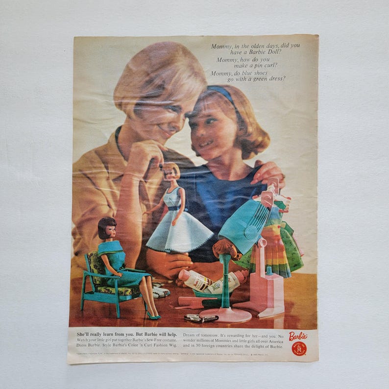 1965 Barbie Doll Ad: Vintage Girl's Bedroom Decor, Antique Toy Magazine ...
