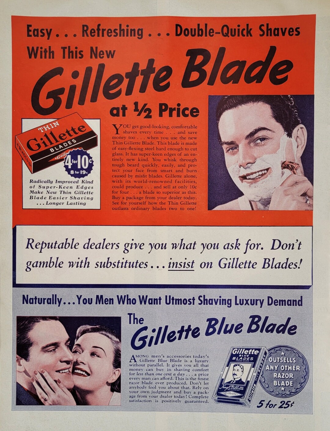 1939 Gillette Blue Blades Vintage Advertisement Razor Blades Ad ...