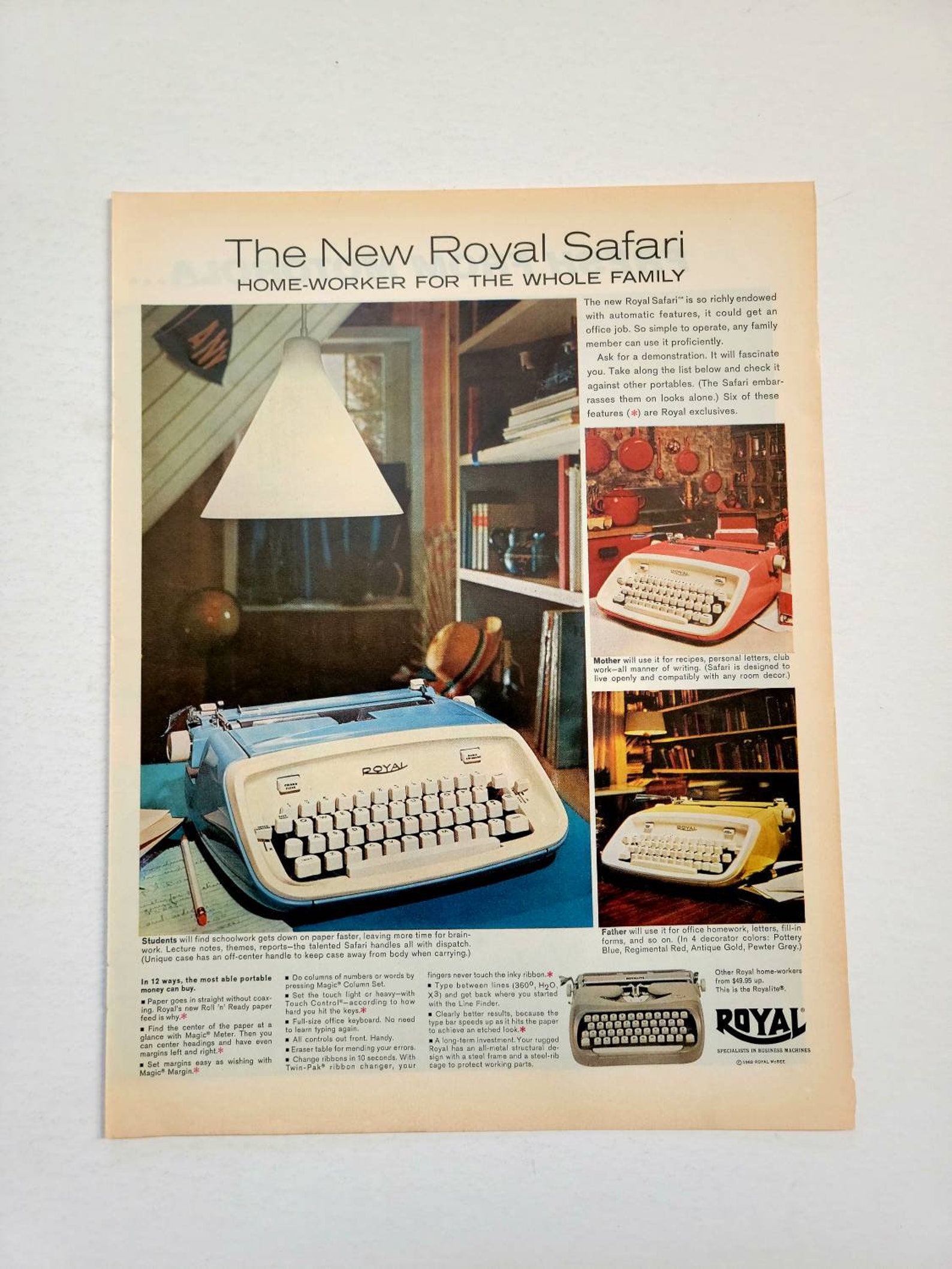 1962 Royal Typewriter Vintage Advertisement Office Wall Art - Etsy
