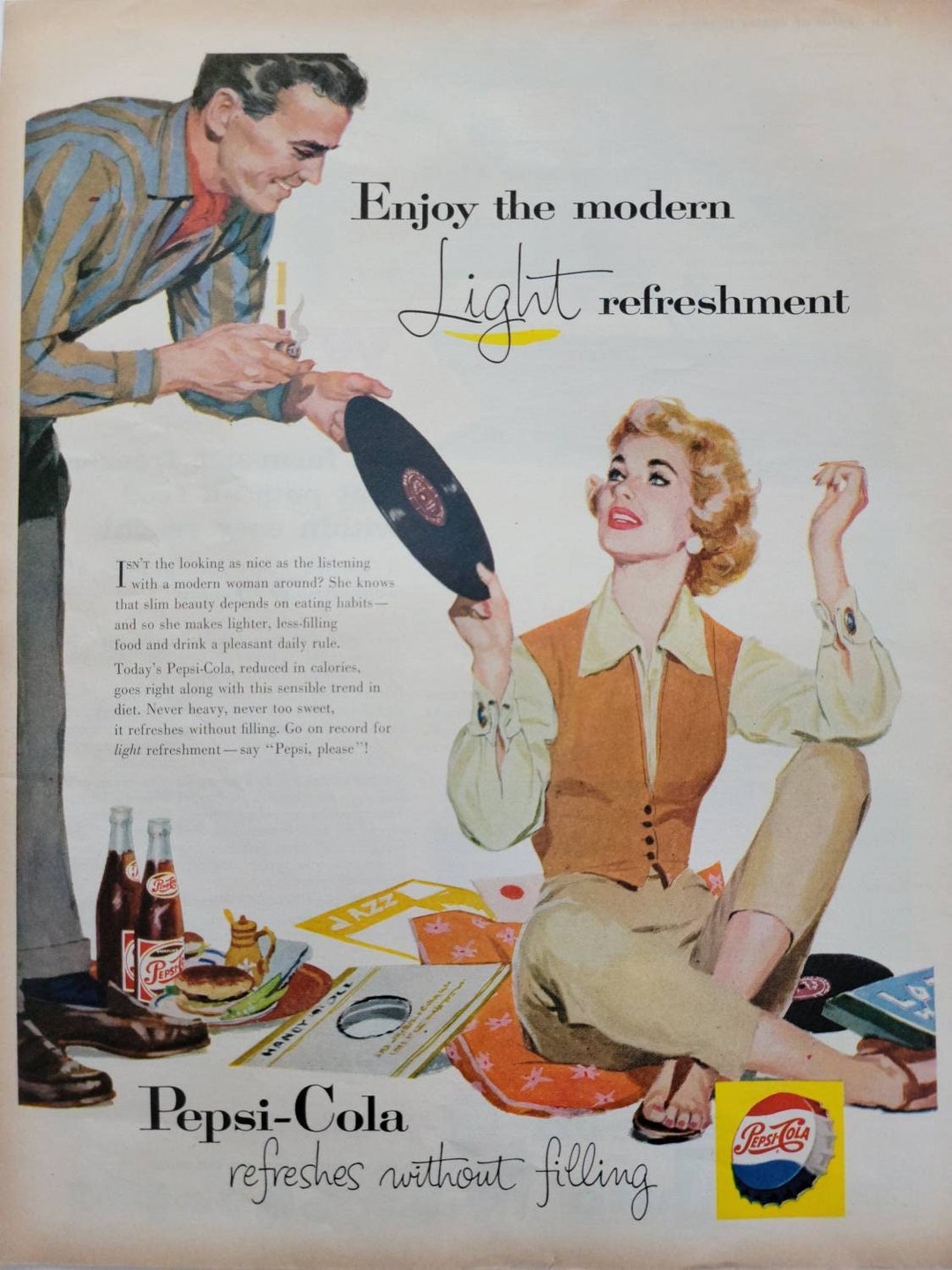 1957 Pepsi Cola Vintage Advertisement Kitchen Wall Art Diner Decor ...