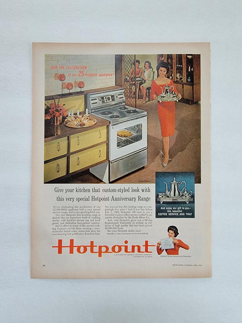 1962 Hotpoint Range Vintage Magazine Advertisement Kitchen Wall Art ...