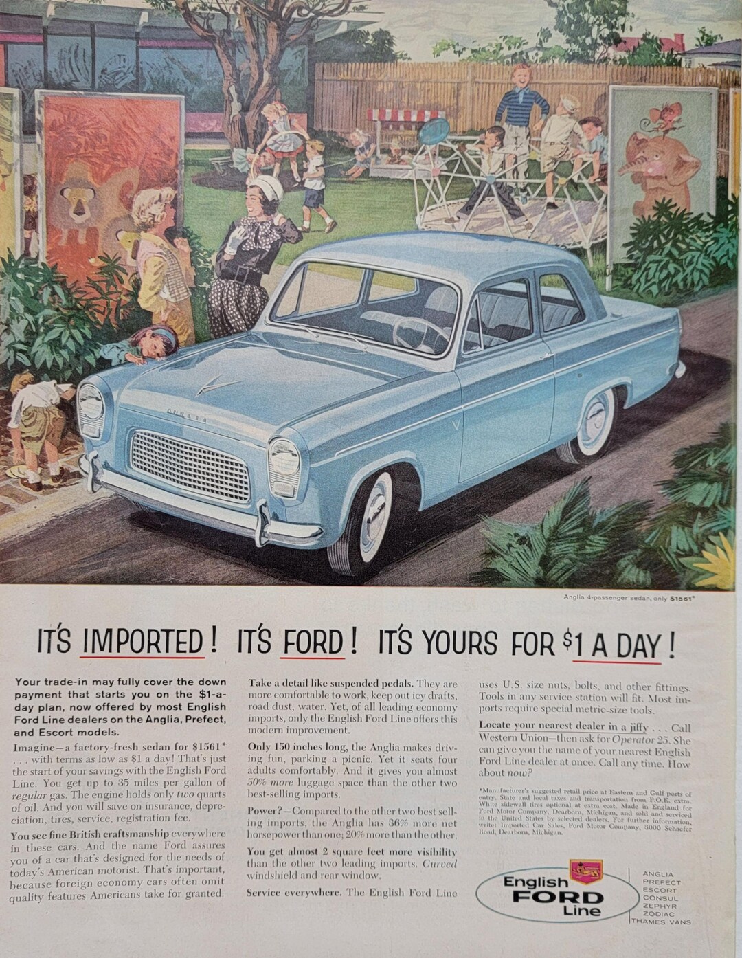 1959 English Ford Line Ford Anglia Ad: Vintage Automotive Man Cave ...