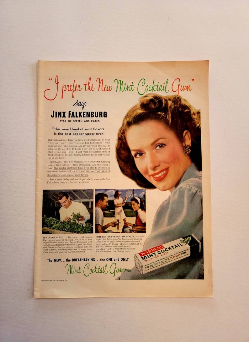 1947 Warrens Mint Cocktail Chewing Gum Vintage Advertisement Jinx ...