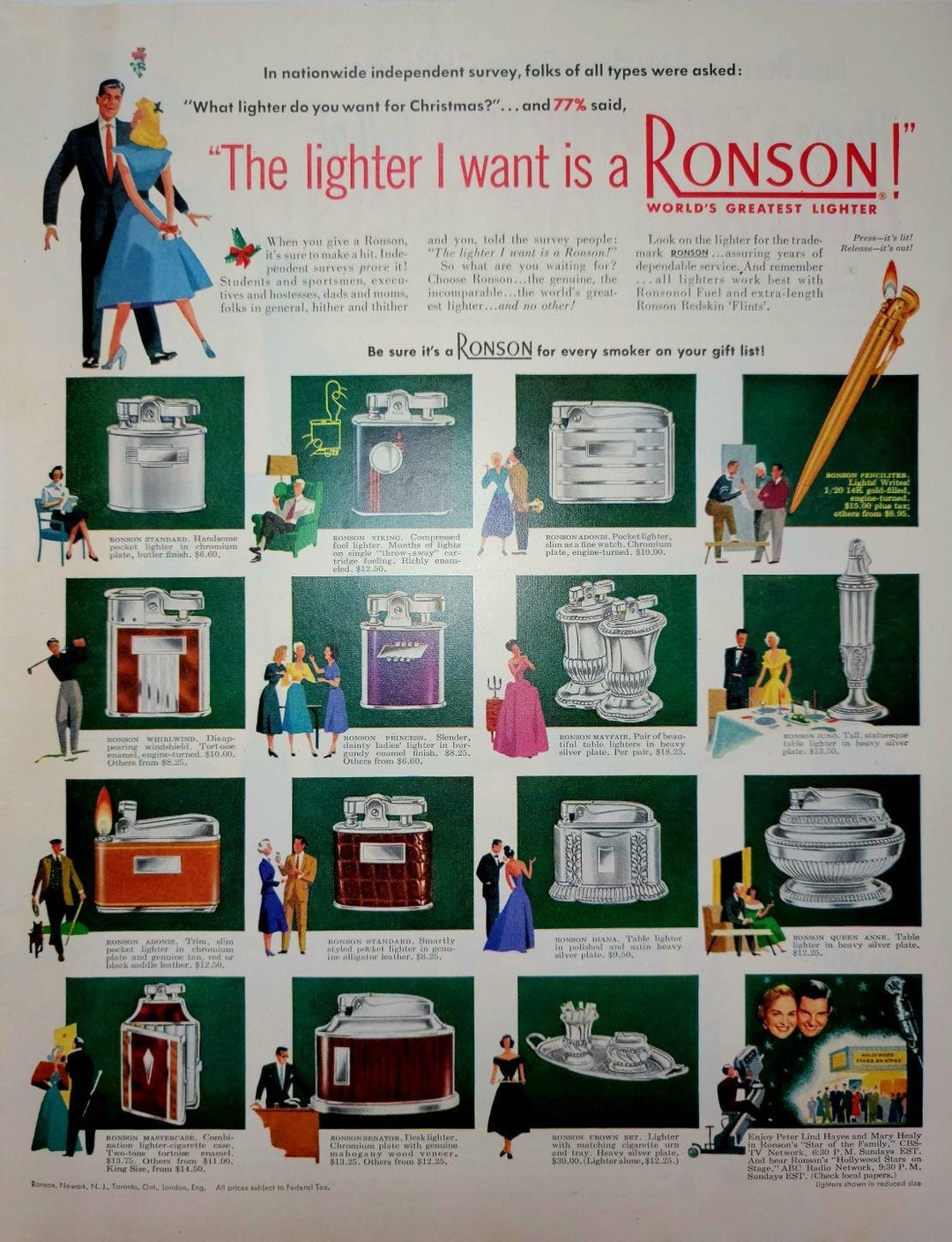 1951 Ronson Lighters Vintage Advertisement Game Room Wall Art - Etsy
