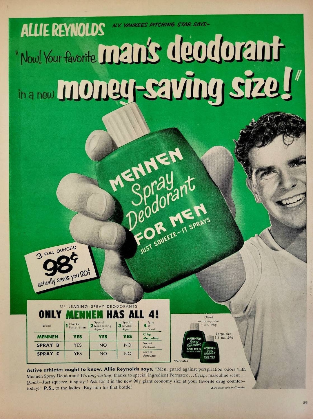 1952 Mennen Spray Deodorant for Men Vintage Advertisement Mens Bathroom ...