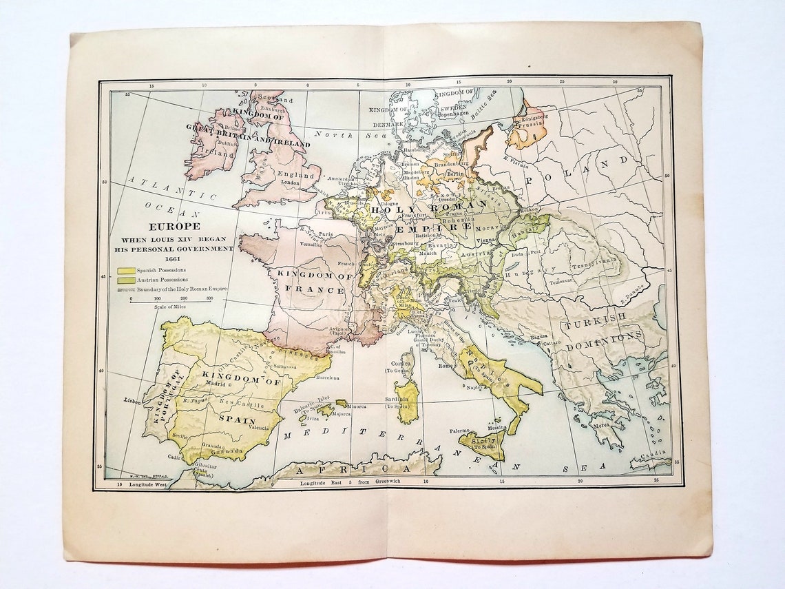 Vintage 1921 Map of Europe 1661 / Map Wall Art / Office Decor / World ...