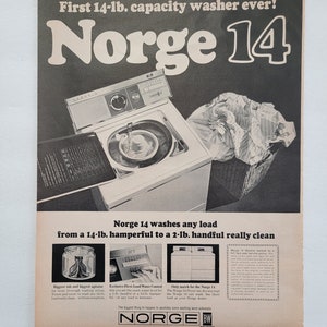 1964 Norge 14 Washer Vintage Advertisement Laundry Room Wall Art ...