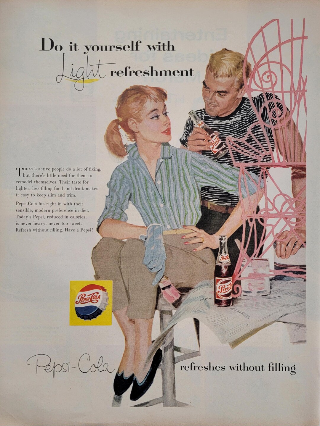 1957 Pepsi Cola Vintage Advertisement Kitchen Wall Art Diner Decor ...