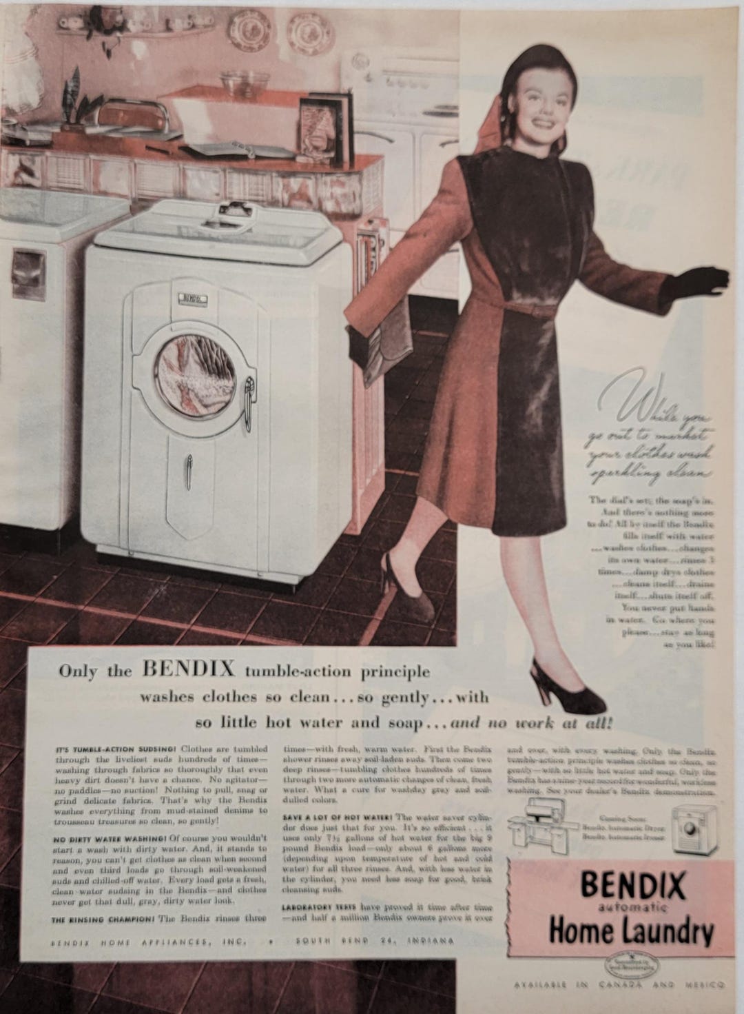 1947 Bendix Washing Machine Ad: Vintage Laundry Room Wall Art Magazine ...
