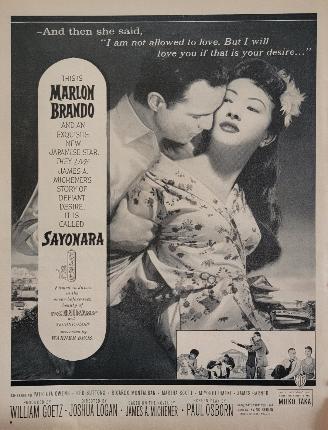 1957 Sayonara Vintage Movie Poster Print Marlon Brando Miiko Taka Movie ...