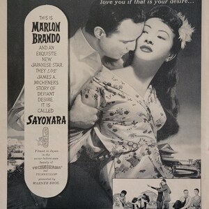 1957 Sayonara Vintage Movie Poster Print Marlon Brando Miiko Taka Movie ...