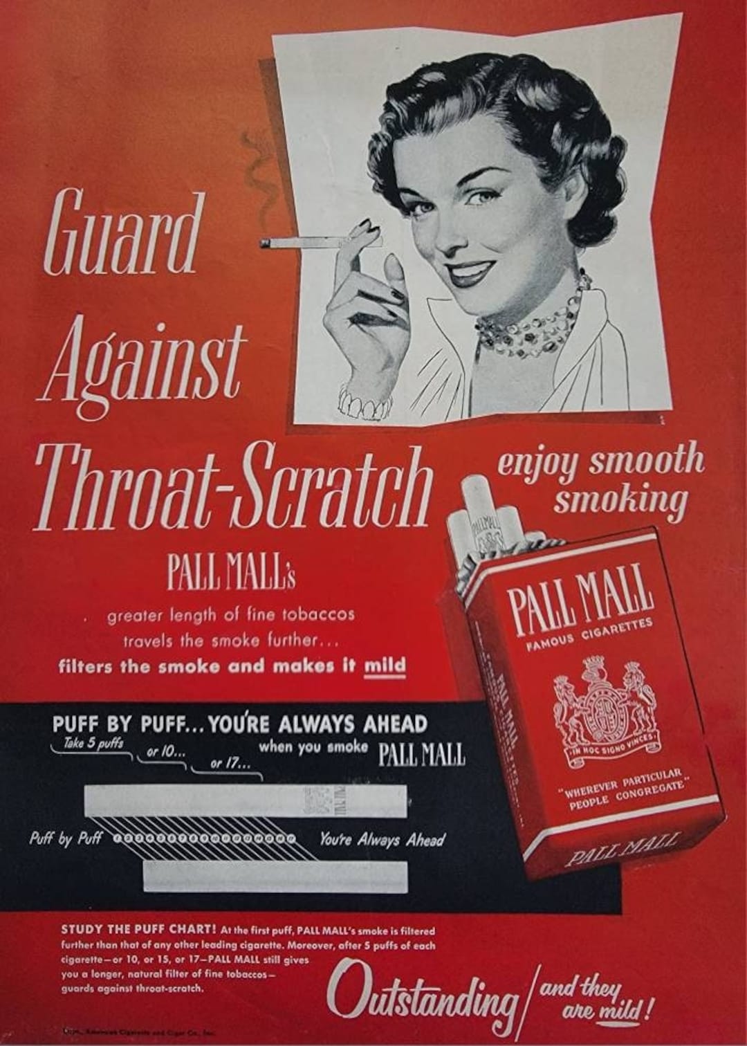 1950 Pall Mall Cigarettes Vintage Advertisement Bar Decor Game Room ...