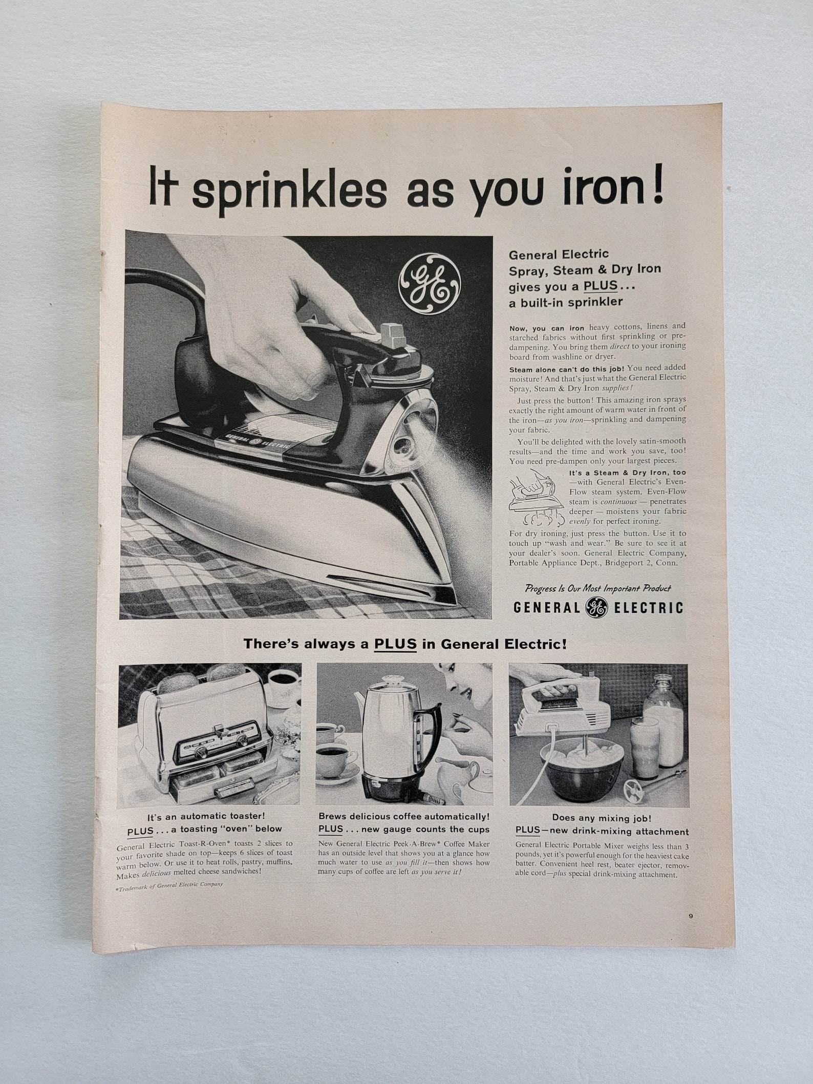 1959 General Electric Iron Vintage Advertisement Laundry Room Wall Art ...