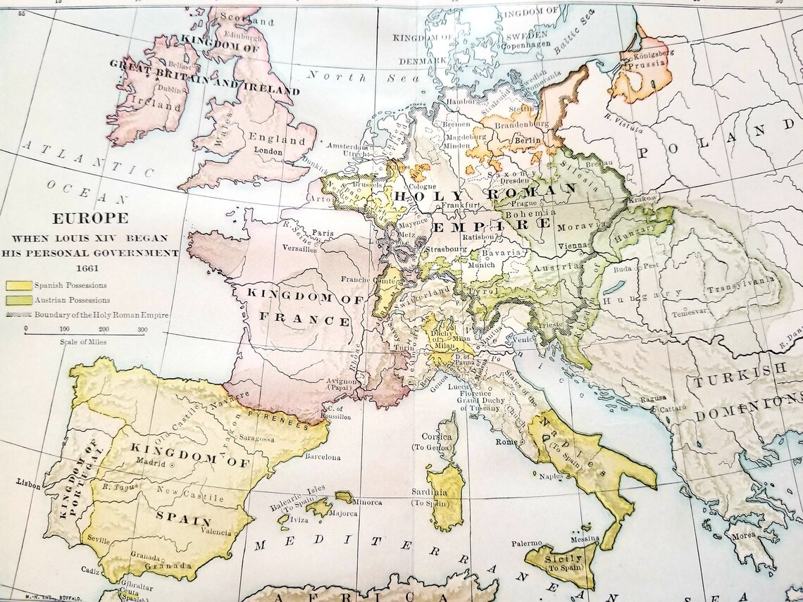Vintage 1921 Map of Europe 1661 / Map Wall Art / Office Decor | Etsy