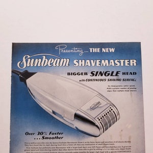 1946 Sunbeam Shavemaster Razor Vintage Advertisement Bathroom - Etsy