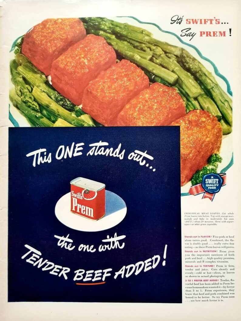 1947 Swifts Prem Canned Meat Vintage Advertisement Kitchen - Etsy