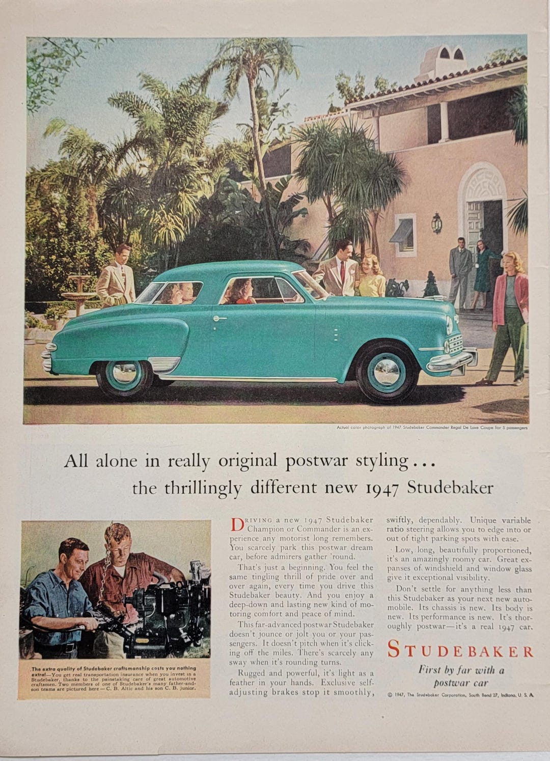 1947 Studebaker Commander Regal Coupe Car Ad: Vintage Automotive Decor ...