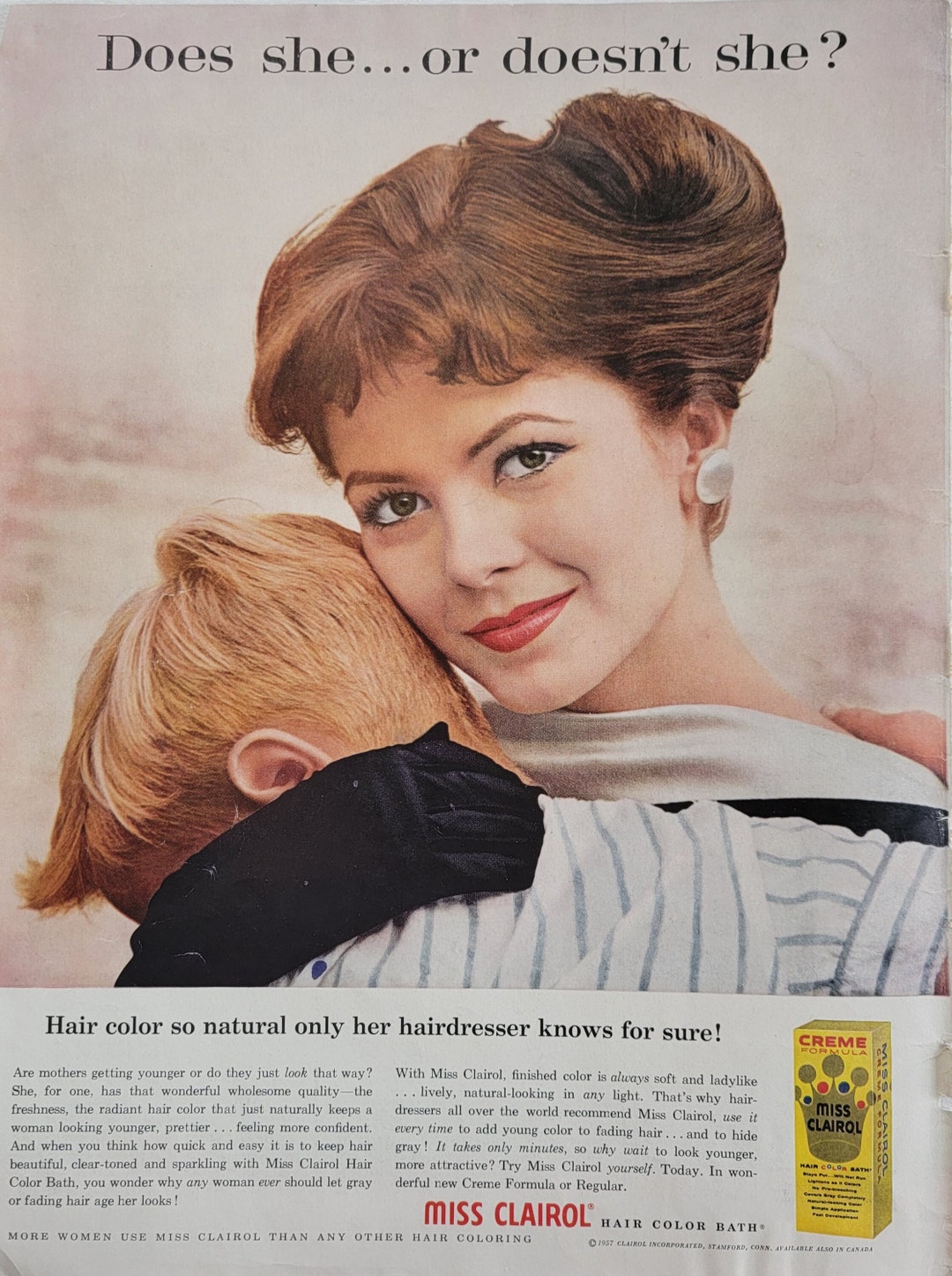 1957 Miss Clairol Hair Color Ad: Vintage Beauty Salon Decor, Bathroom ...
