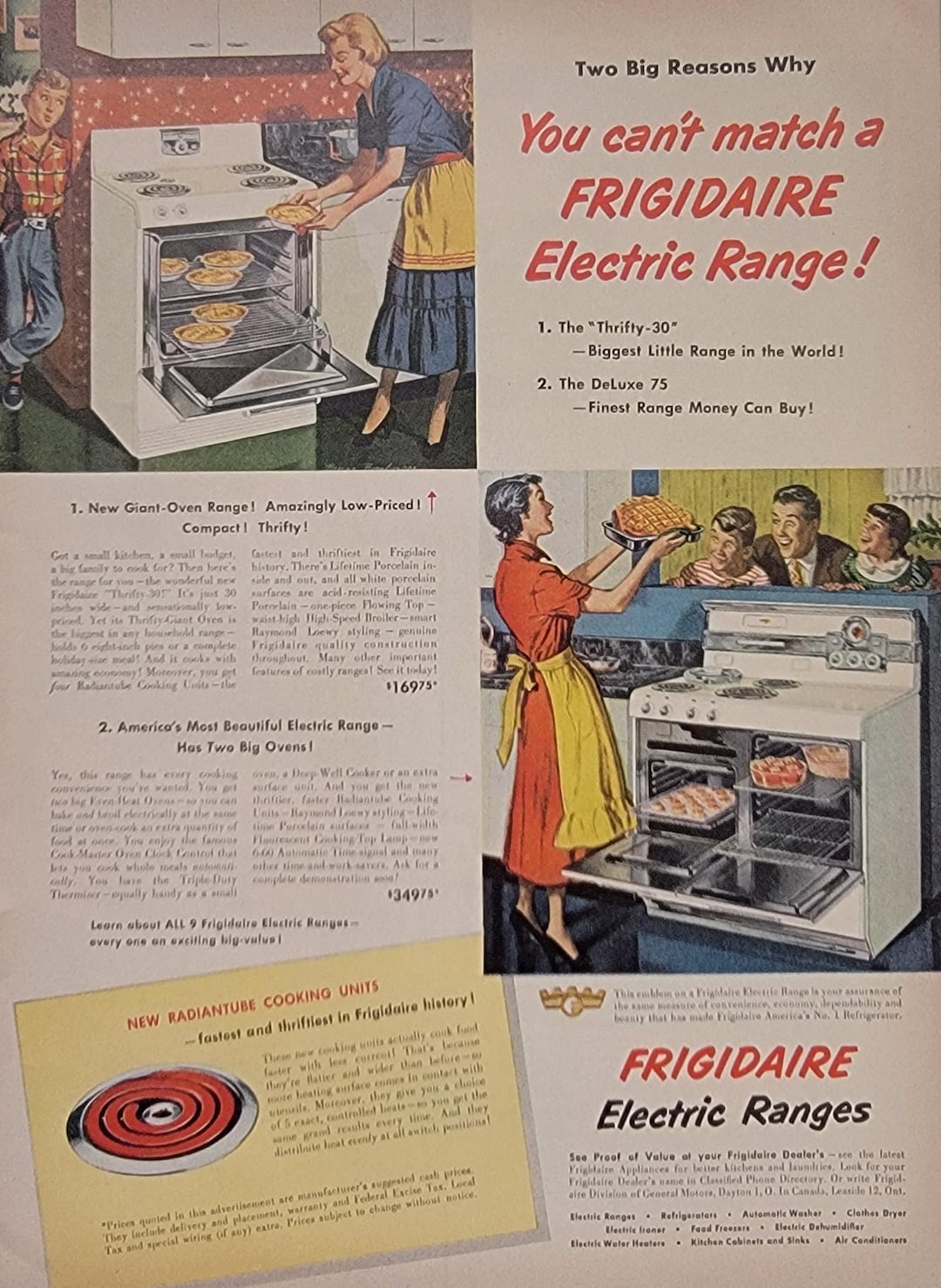 1950 Frigidaire Electric Range Ad: Vintage Kitchen Wall Art Magazine ...