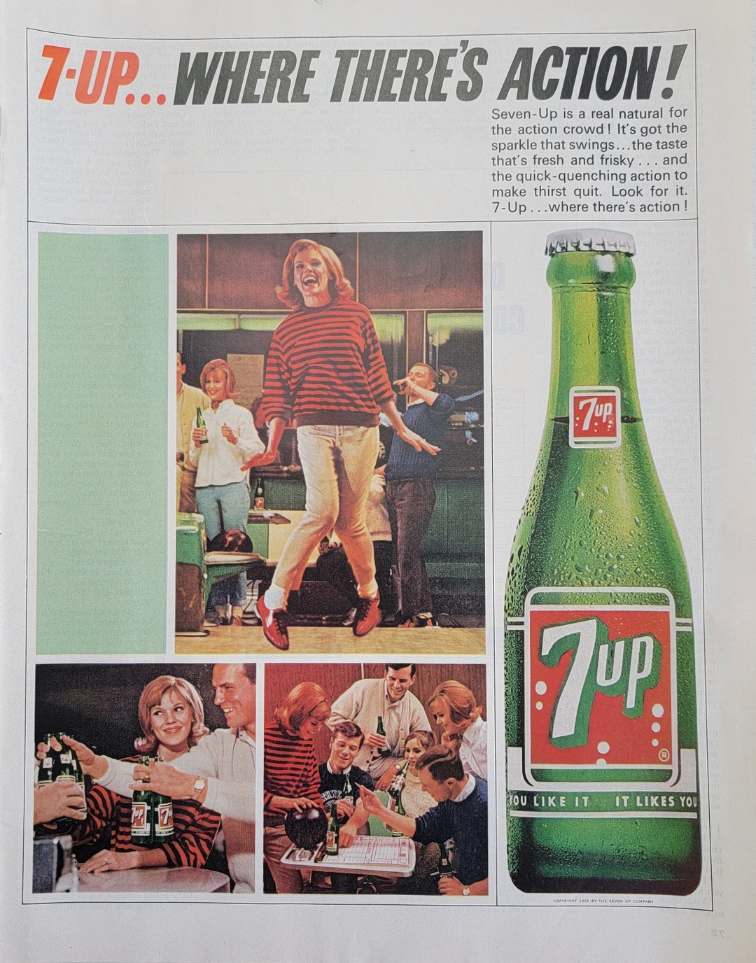 1965 7-up Vintage Advertisement Kitchen Wall Art Game Room Decor Cafe ...