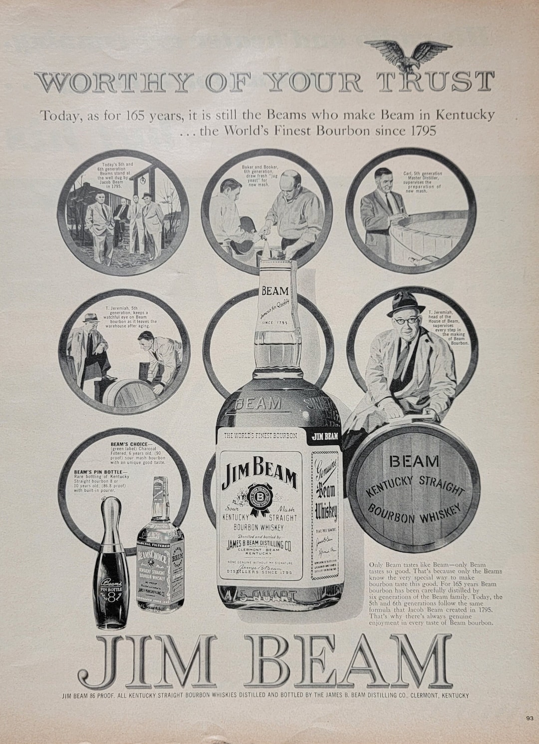 1960 Jim Beam Bourbon Whiskey Vintage Advertisement Bar Wall Art Lounge ...