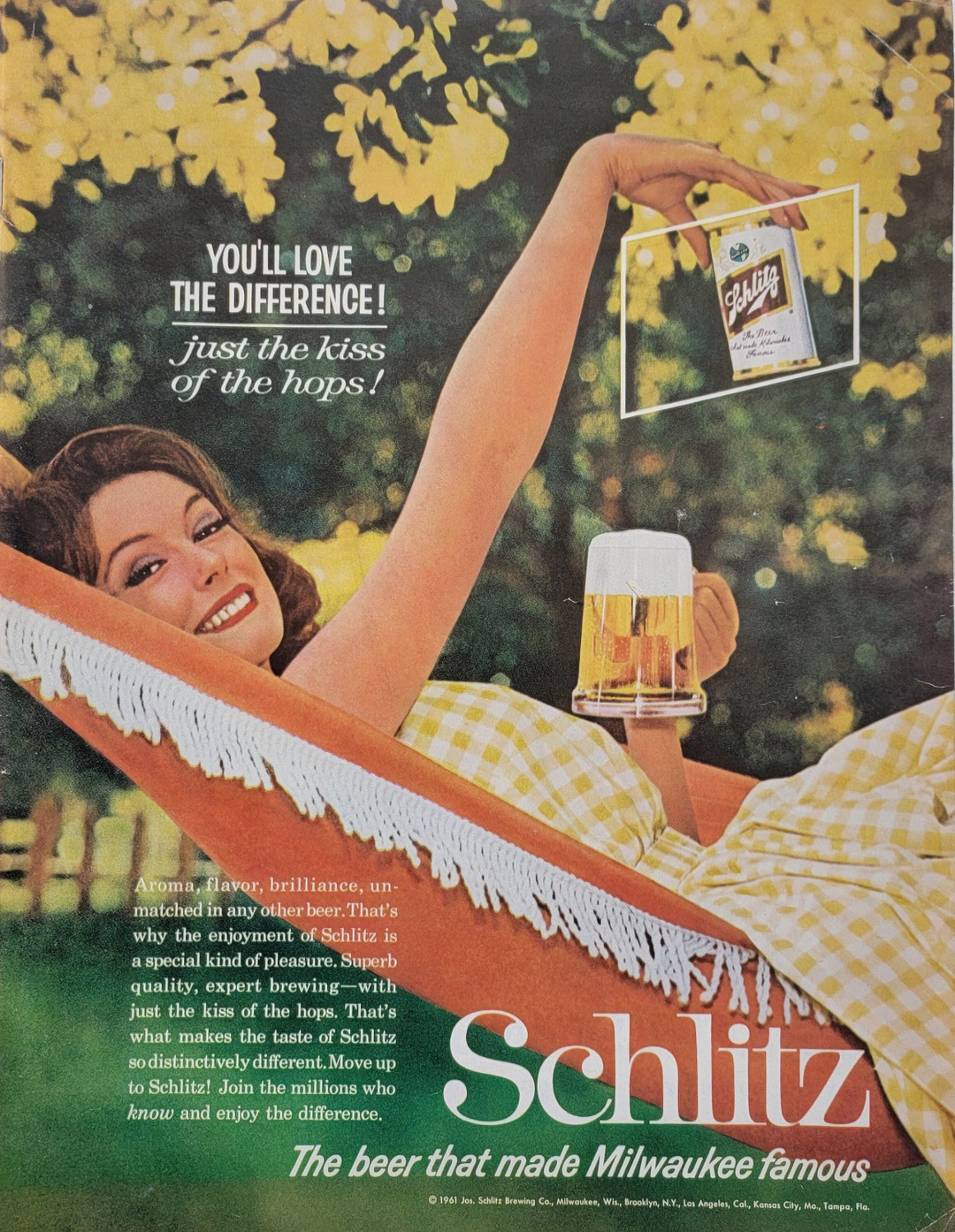 1961 Schlitz Beer Vintage Advertisement Bar Wall Art Kitchen Man Cave ...