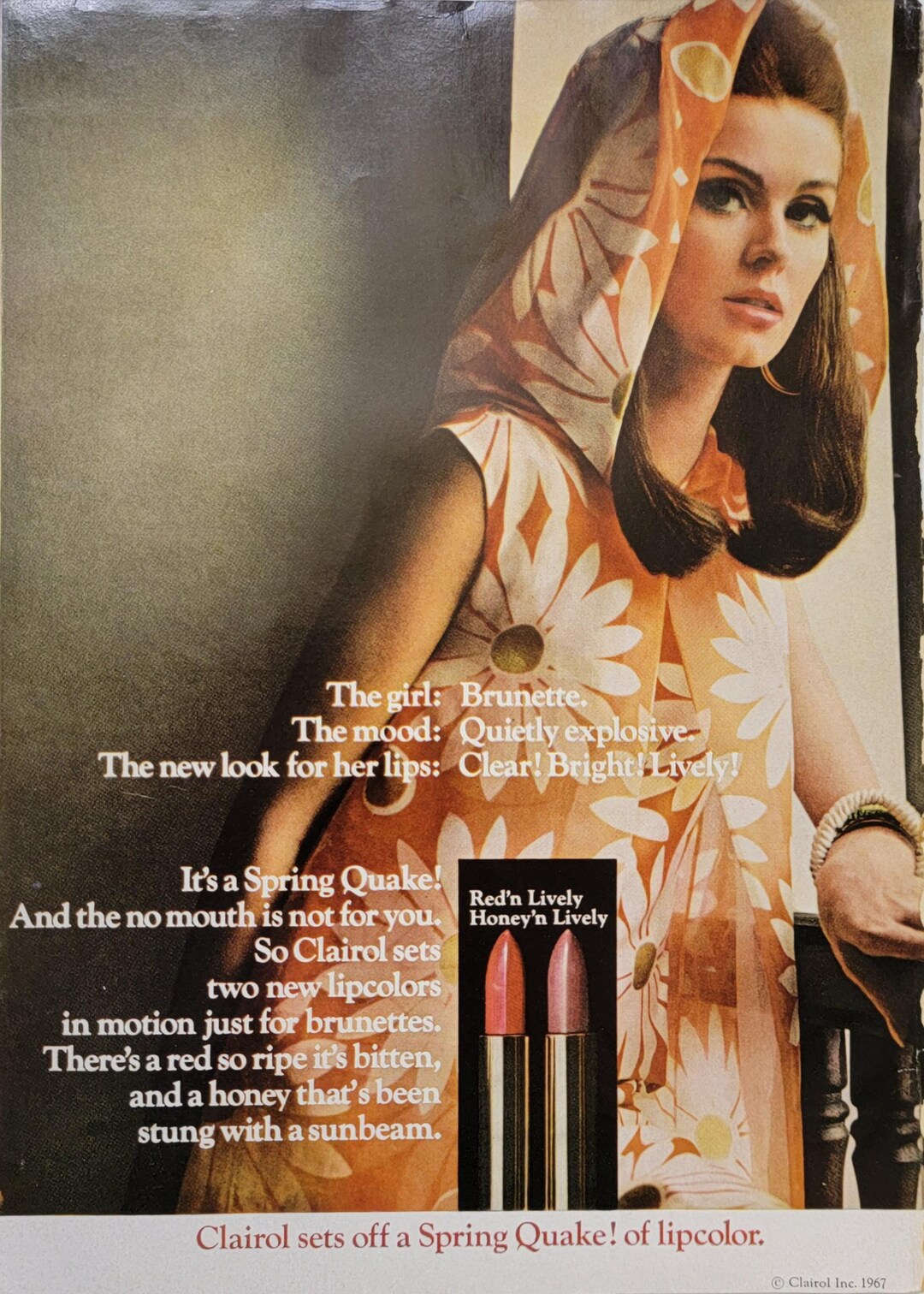 1967 Clairol Spring Quake Lipcolor Ad: Vintage Makeup Cosmetics Print ...