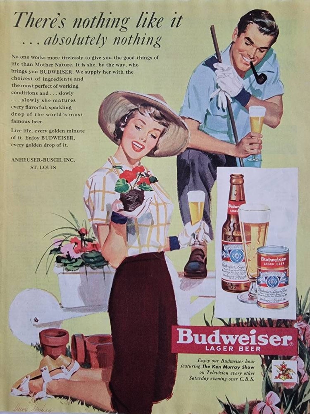 1950 Budweiser Beer Vintage Advertisement Kitchen Wall Art Bar Decor ...