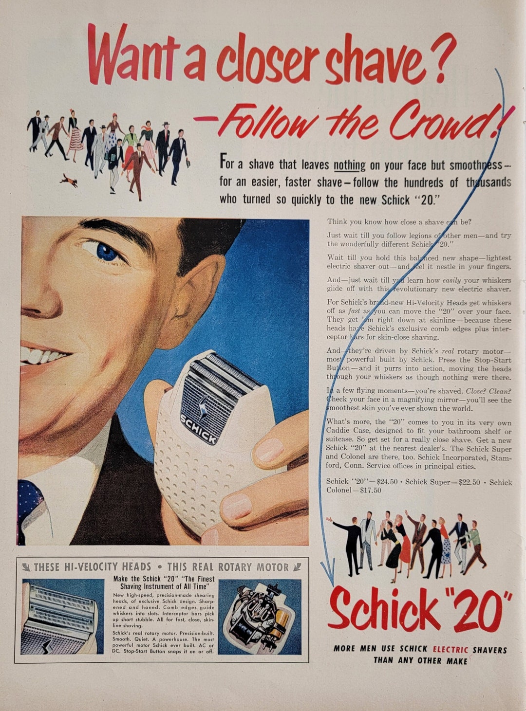 1951 Schick Electric Razor Vintage Advertisement Bathroom Wall Art ...