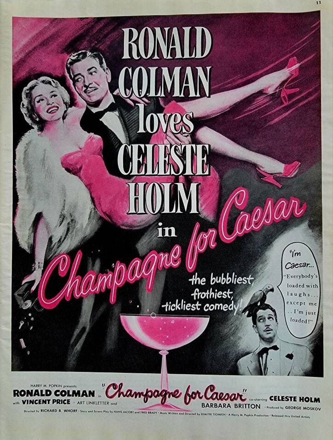 1950 Champagne for Caesar Vintage Movie Poster Print Celeste Holm ...