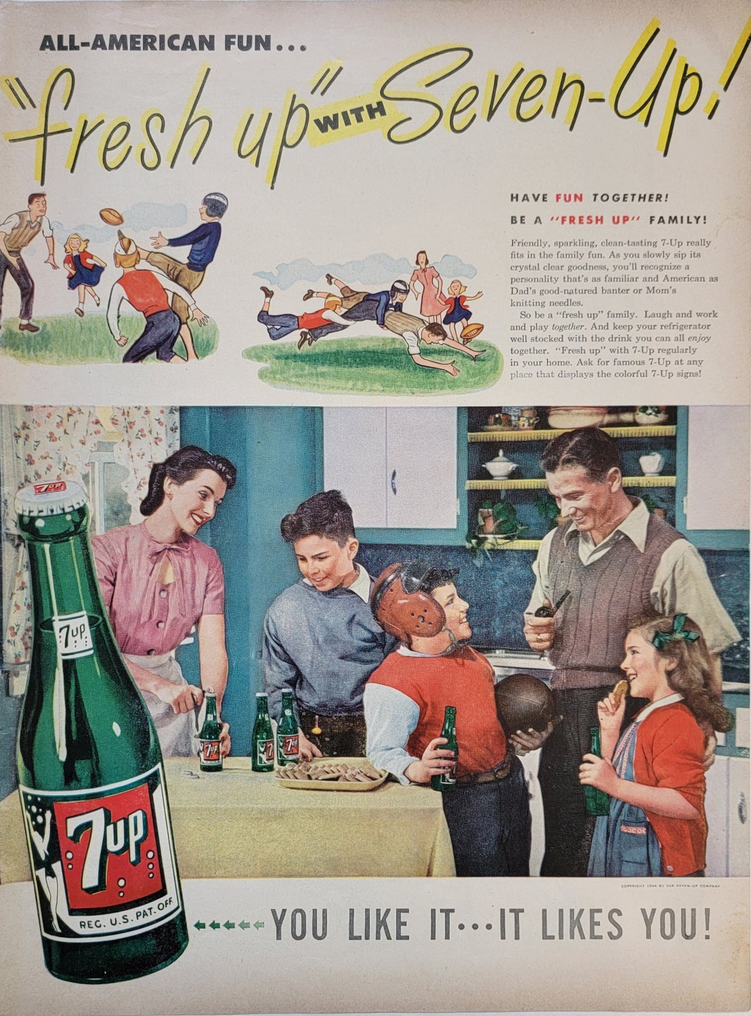 1946 7-up Vintage Advertisement Kitchen Wall Art Game Room Decor Cafe ...