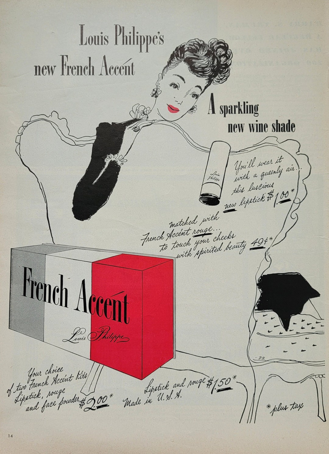 1946 Louis Philippe French Accent Lipstick Vintage Advertisement Make ...