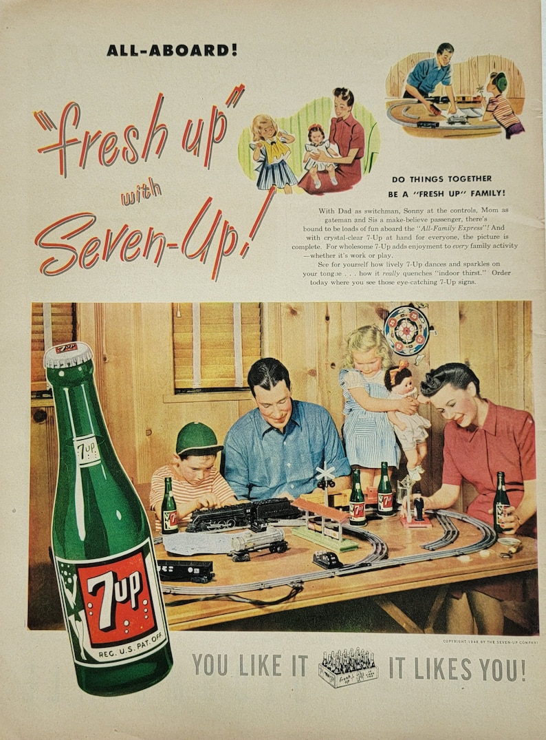 1948 7-up Vintage Advertisement Kitchen Wall Art Game Room Decor Cafe ...