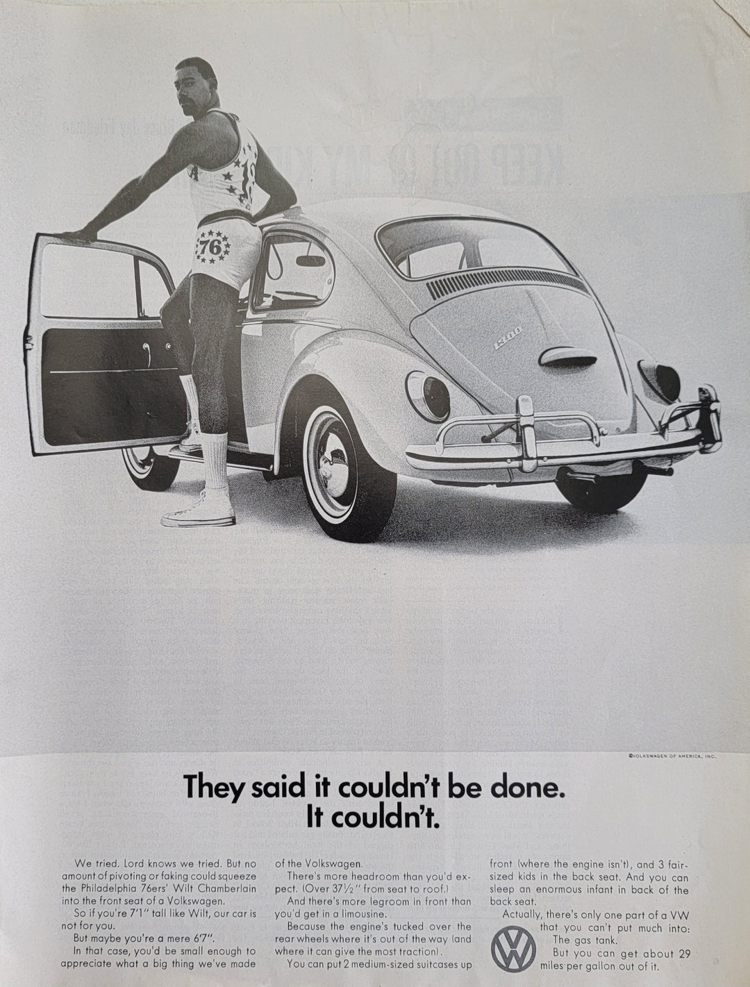 1966 Volkswagon Beetle Vintage Advertisement Wilt Chamberlain VW Bug ...