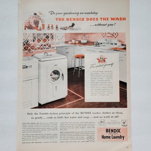 1947 Bendix Washing Machine Vintage Advertisement Laundry Room Wall Art ...
